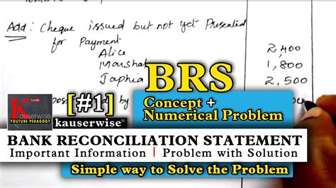 1 Bank Reconciliation Statement Brs Basics With Solved Problem By Kauserwise Youtube