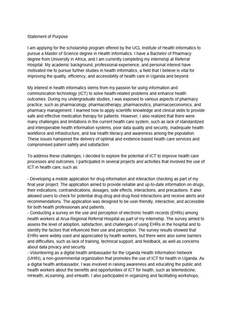 Statement Of Purpose Health Informatics Pdf Health Informatics Electronic Health Record