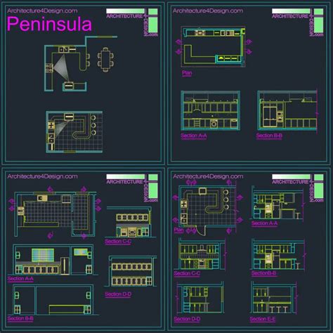 Kitchen Design Layout Collection Autocad Drawing Set Architecture