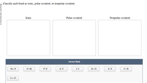 Solved Classify Each Bond As Ionic Polar Covalent Or