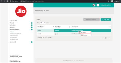 Jio Giga Fiber Router Default User Password