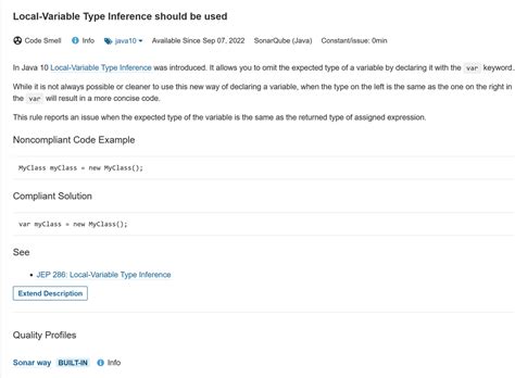 Java S Local Variable Type Inference Should Be Used Readded To Sonar Way SonarQube