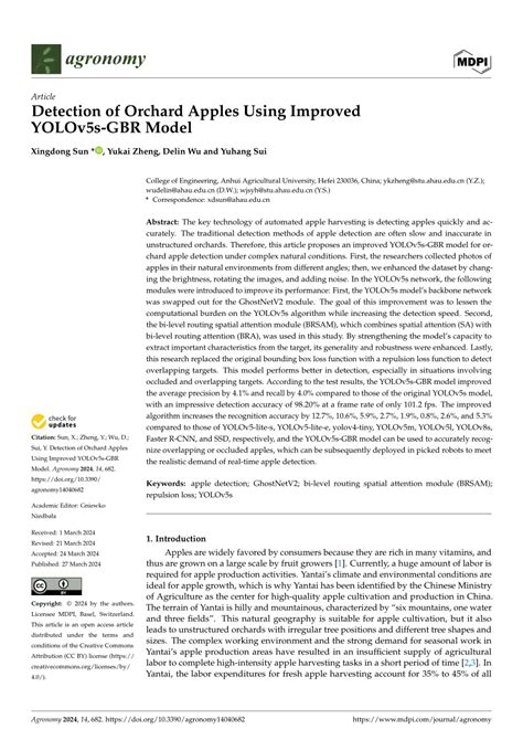 Pdf Detection Of Orchard Apples Using Improved Yolov5s Gbr Model