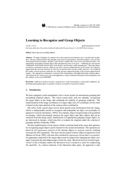 Pdf Learning To Recognize And Grasp Objects