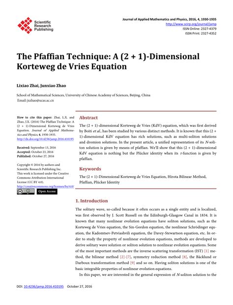 Pdf The Pfaffian Technique A 2 1 Dimensional Korteweg De Vries
