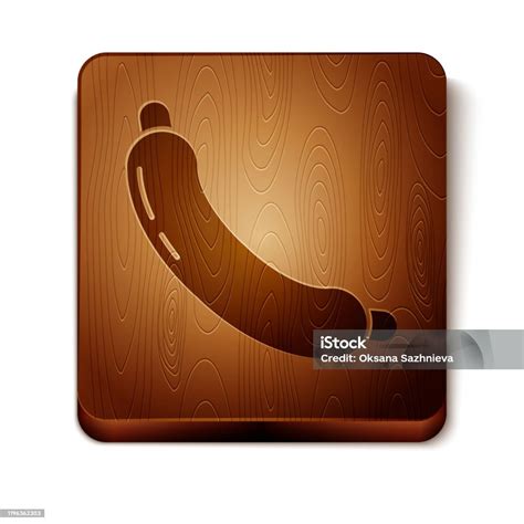 흰색 배경에 격리 된 갈색 소시지 아이콘입니다 구운 소시지와 아로마 사인 나무 사각형 버튼입니다 벡터 일러스트레이션 고기에 대한 스톡 벡터 아트 및 기타 이미지 Istock