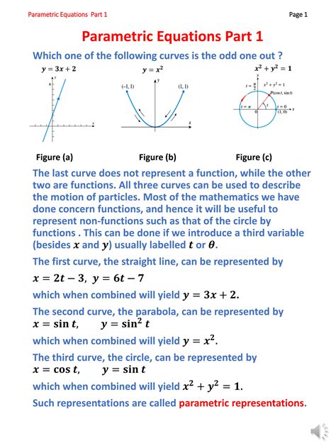 Solution Math161 Parametric Equations Part 1 Parametric Concepts And