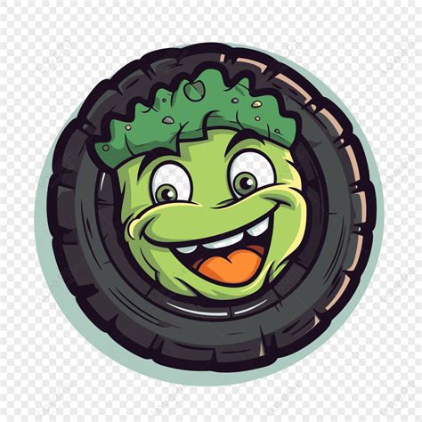 타이어 클립 아트 테두리 안에 앉아있는 귀여운 녹색 나무 캐릭터 벡터 상표 Png 일러스트 무료 다운로드 Lovepik