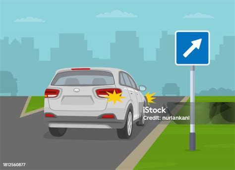 안전 운전 요령 및 교통 법규 고속도로 출구에 있는 흰색 Suv 차량의 뒷모습 벡터 일러스트 레이 션 템플릿 거리에 대한 스톡 벡터 아트 및 기타 이미지 Istock