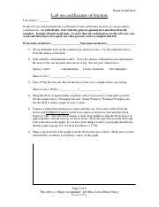 Lab On Coefficients Of Friction Determining Static And Kinetic Course Hero