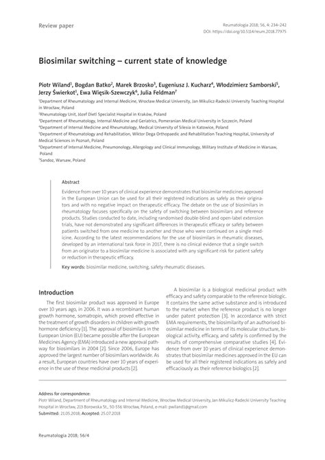 Pdf Biosimilar Switching Current State Of Knowledge
