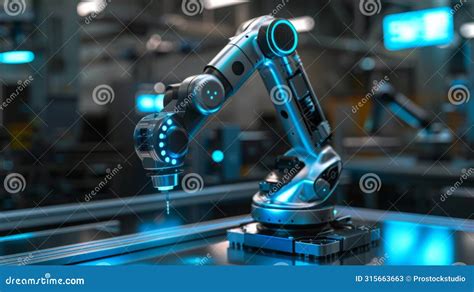 Industrial Robot Arm In Factory Setting Stock Image Image Of