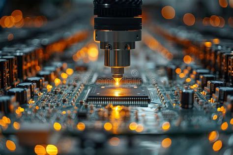 Industrial Manufacturing Robots Working In A Factory Assembly Line Stock Illustration