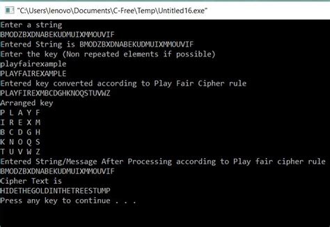All C Programs Program 237 Decryption Of Playfair Cipher Using C