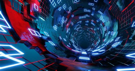 3d Rendering Of Futuristic Sci Fi Or Neon Tunnel Corridors Abstract