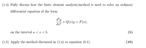 Solved Question Finite Element Analysis For Ordinary Chegg