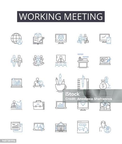 작업 회의 회선 아이콘 모음입니다 혁신적이고 접근 가능하고 사용자 친화적이며 편리하고 몰입감 있고 동적이며 개인화 된 벡터 및 선형 일러스트레이션 통합 안전 효율적인 개략