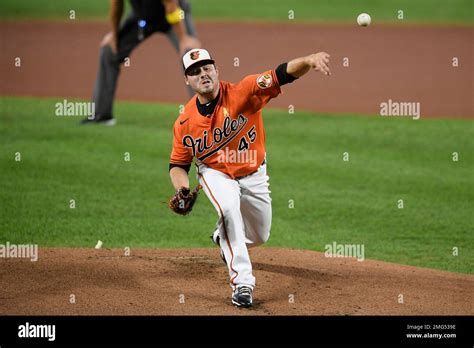 Baltimore Orioles Starting Pitcher Keegan Akin 45 Delivers A Pitch