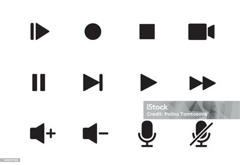오디오 비디오 음악 플레이어 단추 아이콘입니다 사운드 제어 재생 일시 정지 버튼 솔리드 아이콘 설정 카메라 미디어 제어 마이크 인터페이스 픽토그램 벡터 Brand Name