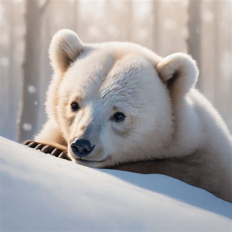 Winter Sleeping Bear Cub On White Snow Stock Image Image Of Grass Mammal 323832703