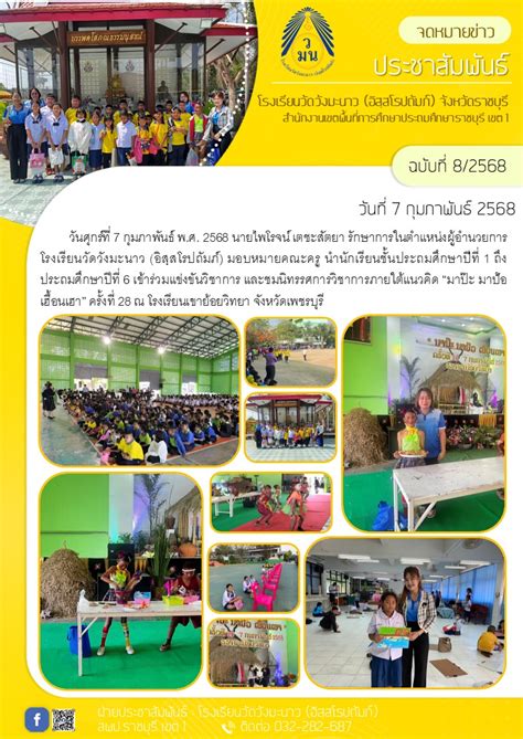 โรงเรียนวัดวังมะนาว อิสฺสโรปถัมภ์ วันศุกร์ที่ 7 กุมภาพันธ์ พ ศ 2568 นายไพโรจน์ เตชะสัตยา