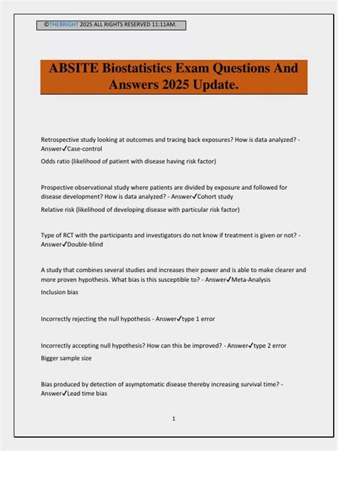 Absite Biostatistics Exam Questions And Answers 2025 Update Absite