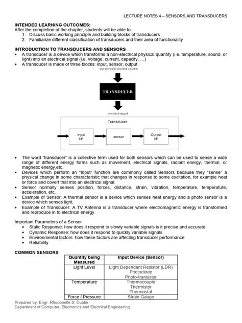 Lecture 4 Sensors And Transducers Pdf Thermocouple Sensor