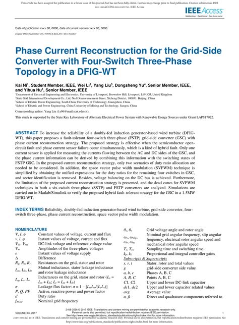 Pdf Phase Current Reconstruction For The Grid Side Converter With Four Switch Three Phase