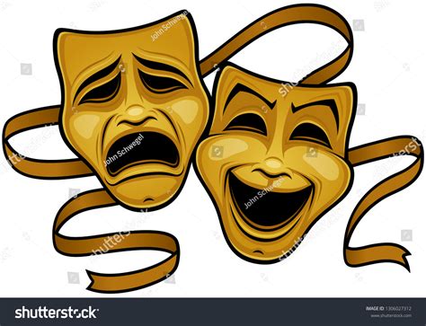 Gold Comedy Tragedy Theater Masks Vector Stock Vector Royalty Free