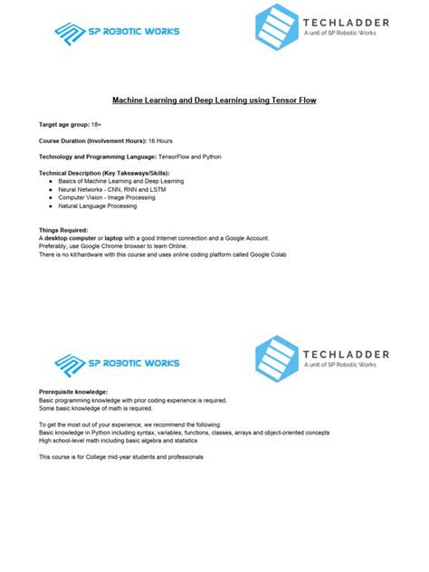Machine Learning And Deep Learning Using Tensor Flow Course Pdf