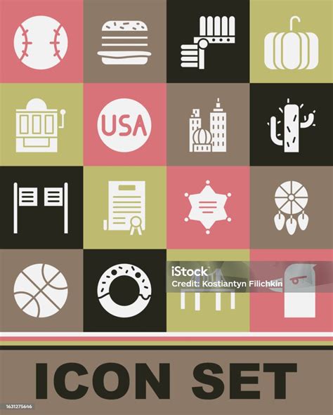 독수리 머리 깃털이 달린 드림 캐처 선인장 인도 머리 장식 미국 레이블 슬롯 머신 야구 공 및 도시 풍경 아이콘을 설정합니다 벡터 0명에 대한 스톡 벡터 아트 및 기타