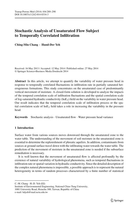pdf stochastic analysis of unsaturated flow subject to temporally correlated infiltration
