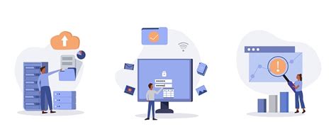 빅 데이터 및 클라우드 컴퓨팅 그림은 원격 서버를 사용하여 비즈니스 캐릭터를 설정합니다 영감에 대한 스톡 벡터 아트 및 기타 이미지 영감 일러스트레이션 개념 Istock