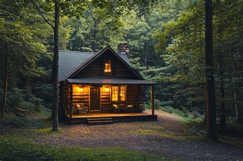 A Cabin With A Porch And A Fire Escape On The Front Premium Ai Generated Image