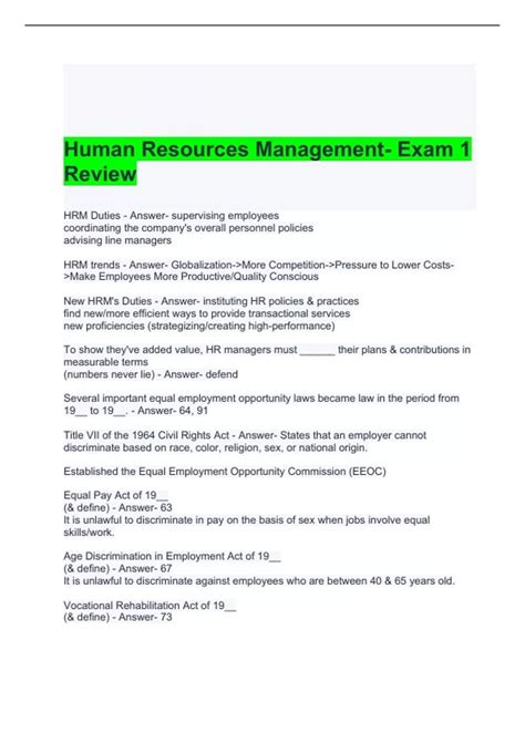 Human Resources Management Exam 1 Review 2024 Questions And Answers Hrm Stuvia Us