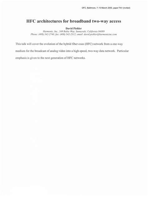Pdf Hfc Architecture For Broadband Two Way Access