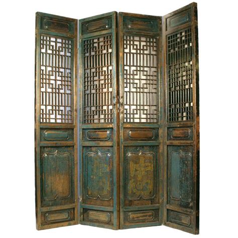 Antique Chinese Hand Carved Wooden Shanxi 4 Panel Doors Paravent