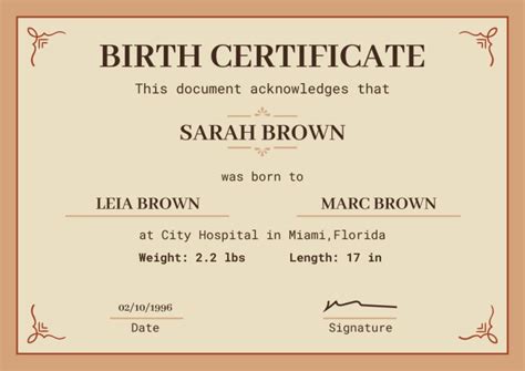 Sample Birth Certificate Template
