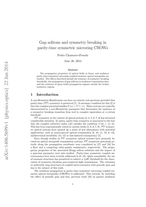 Pdf Gap Solitons And Symmetry Breaking In Parity Time Symmetric Microring Crows