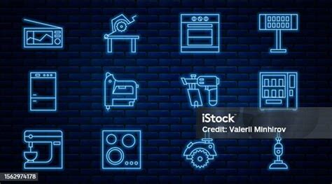 세트 라인 진공 청소기 자동 판매기 오븐 전기 건설 스테이플러 냉장고 라디오 네일 건 및 목공 아이콘용 테이블 톱 벡터 0명에 대한 스톡 벡터 아트 및 기타 이미지 Istock