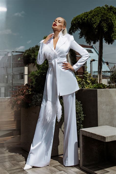 White Pants Suit Satin Suit Wedding Women Suit Bridal Suit Prom