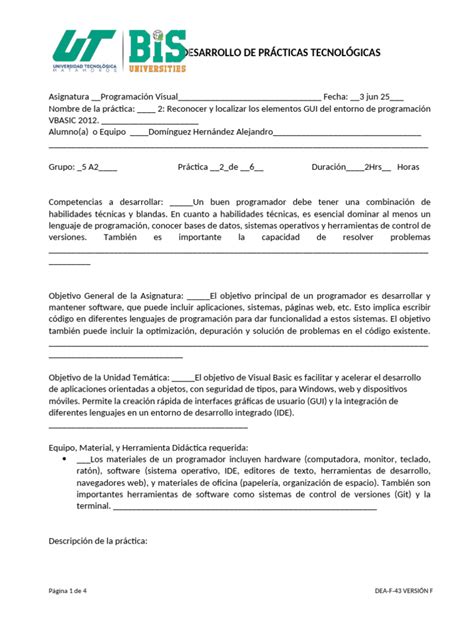 Dea F 43f Para Practicas 2 Pdf Entorno De Desarrollo Integrado Interfaces Gráficas De Usuario