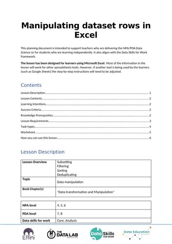 Data Science Manipulating Rows In Excel Teaching Resources