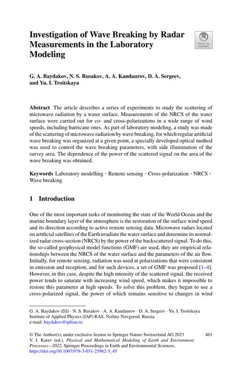 Pdf Investigation Of Wave Breaking By Radar Measurements In The Laboratory Modeling