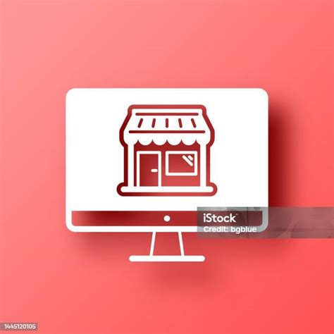데스크톱 컴퓨터로 온라인 쇼핑 그림자가 있는 빨간색 배경의 아이콘 3차원 형태에 대한 스톡 벡터 아트 및 기타 이미지 3차원 형태 개념 건축물 Istock