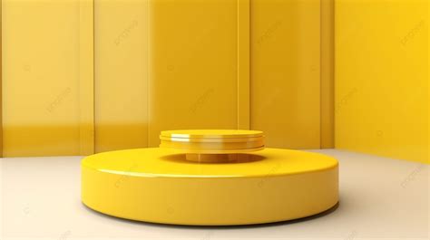 깨끗한 흰색 배경에 초현실적인 제품 디스플레이 광고를 위한 생생한 3d 렌더링 매혹적인 노란색 연단 최소한의 장면 돌 연단