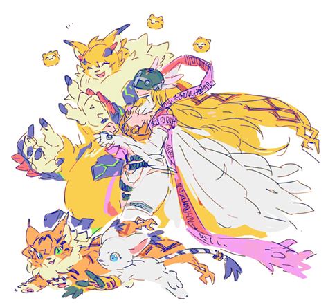 Angewomon Tailmon Meicoomon And Meicrackmon Digimon Drawn By