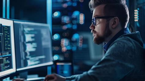 Premium Photo A Young Male Programmer Works On A Coding Project In A