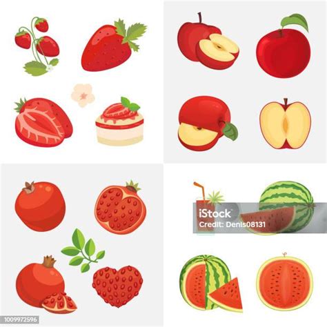 채식 음식 만화 스타일에서 아이콘입니다 붉은 색 신선한 유기농 과일입니다 건강 과일 수확 그림입니다 산 딸기류에 대한 스톡 벡터 아트 및 기타 이미지 Istock