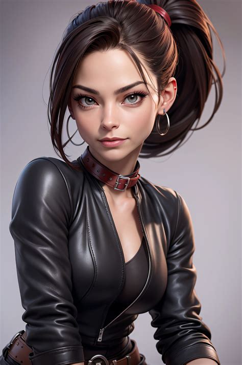 A Woman In A Leather Jacket And Bow Tie Posing For A Picture Seaart Ai